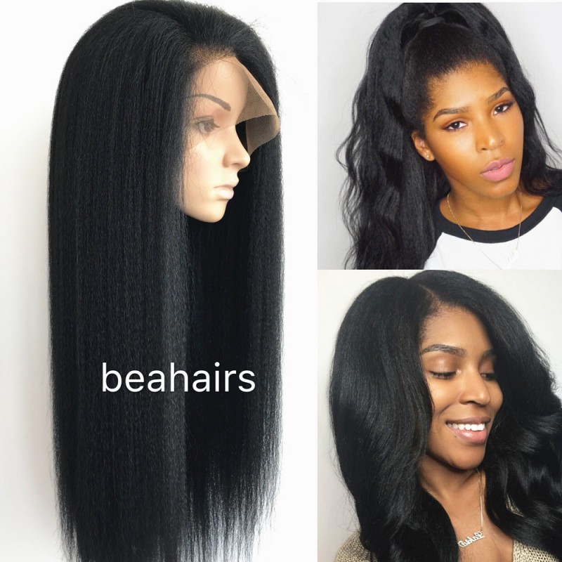 Brazilian Virgin Kinky Straight Full Lace Silk Top Wig With Bleached Knots