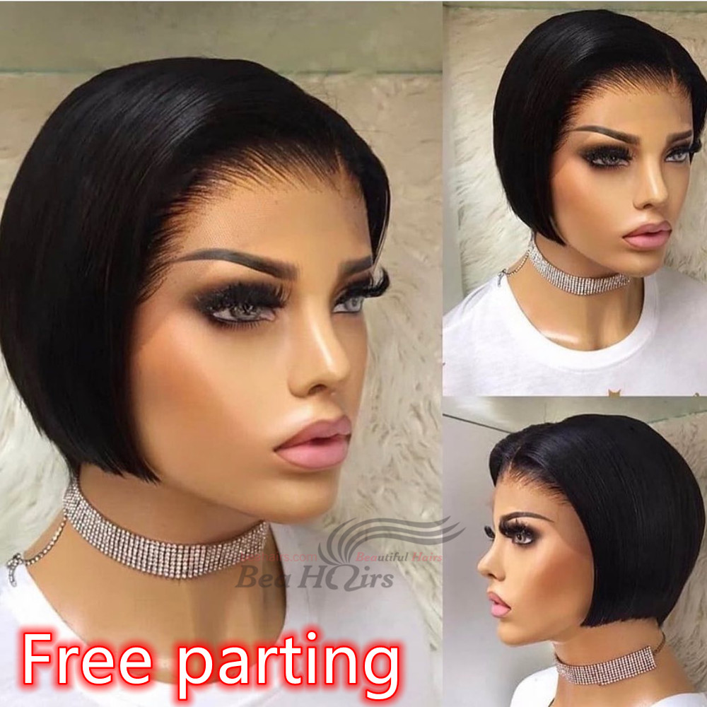 brazilian virgin human hair 6" lace front parting short cut side ...